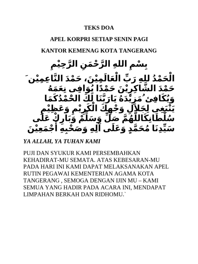 Teks Doa Apel Gabungan Korpri 2018 | PDF