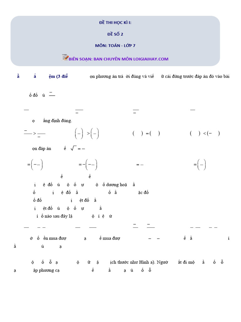De Kiem Tra Hoc Ki 1 Toan 7 de So 2 Canh Dieu 1668592591 | PDF