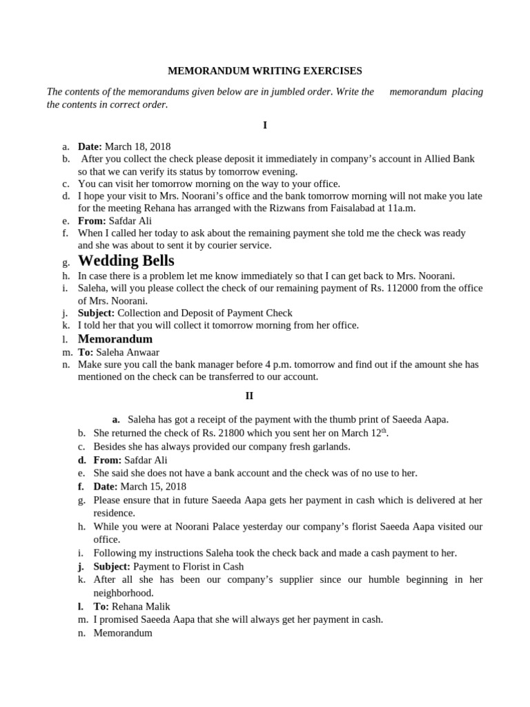 Memorandum Writing Exercises | PDF