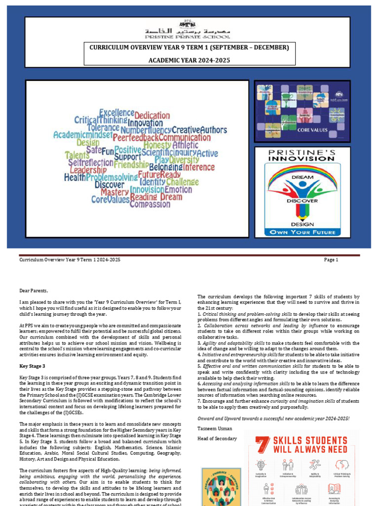 Y9 Curriculum Booklet Term 1 AY 2024-2025 - Updated | PDF | Chemical ...