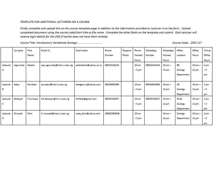 Lecturere for ZOO 117 Introductory Vertebrate Zoology Template | PDF