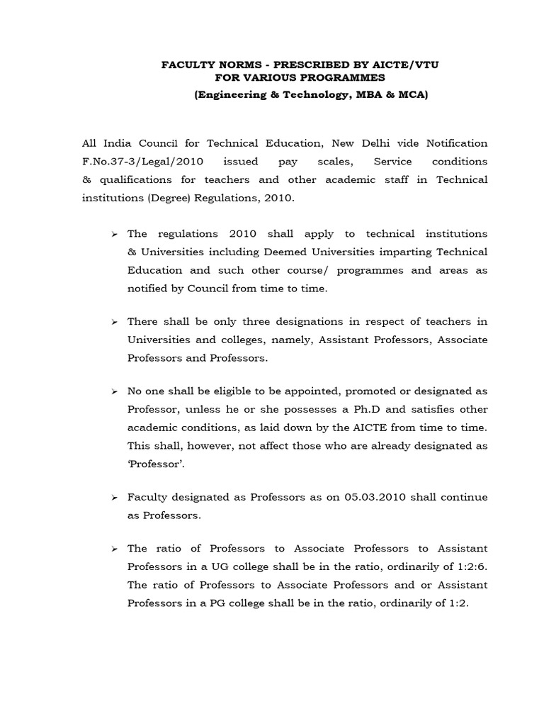 AICTE Faculty Norms and Qualifications | PDF | Doctor Of Philosophy ...