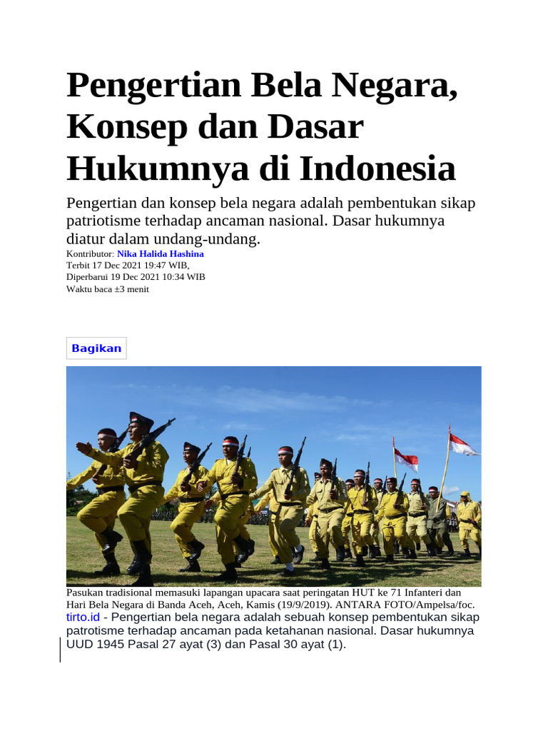 Pengertian Bela Negara | PDF