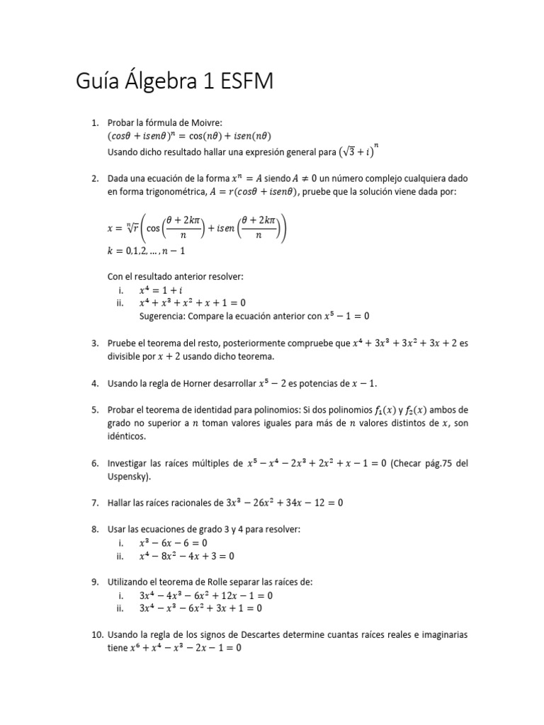 Guía de Álgebra I | PDF