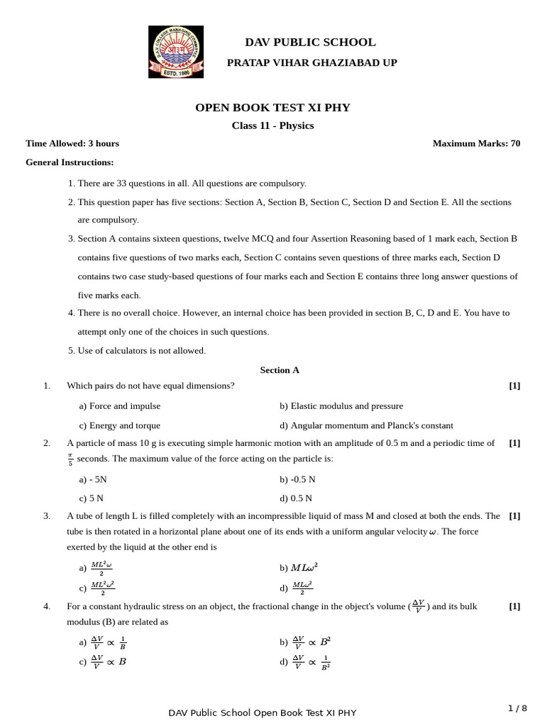 Open Book Test XI PHY | PDF | Force | Physical Phenomena