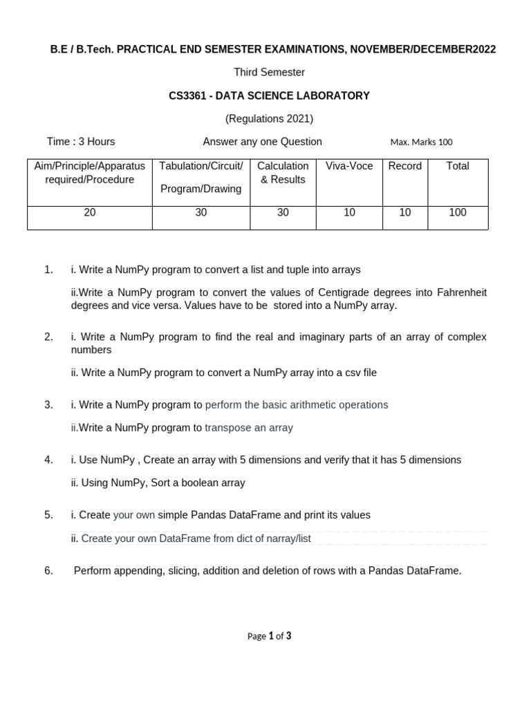 CS3361 Data Science Lab Exam Guide | PDF | Statistics