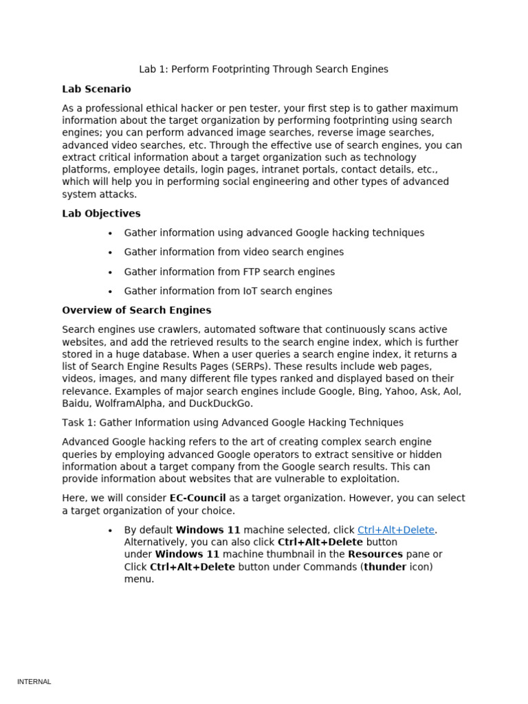 Perform Footprinting Through Search Engines | PDF | World Wide Web | Internet & Web