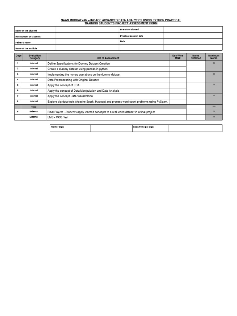 ADP - ASSESSMENT SHEET.docx (1) | PDF | Apache Spark | Computer Science