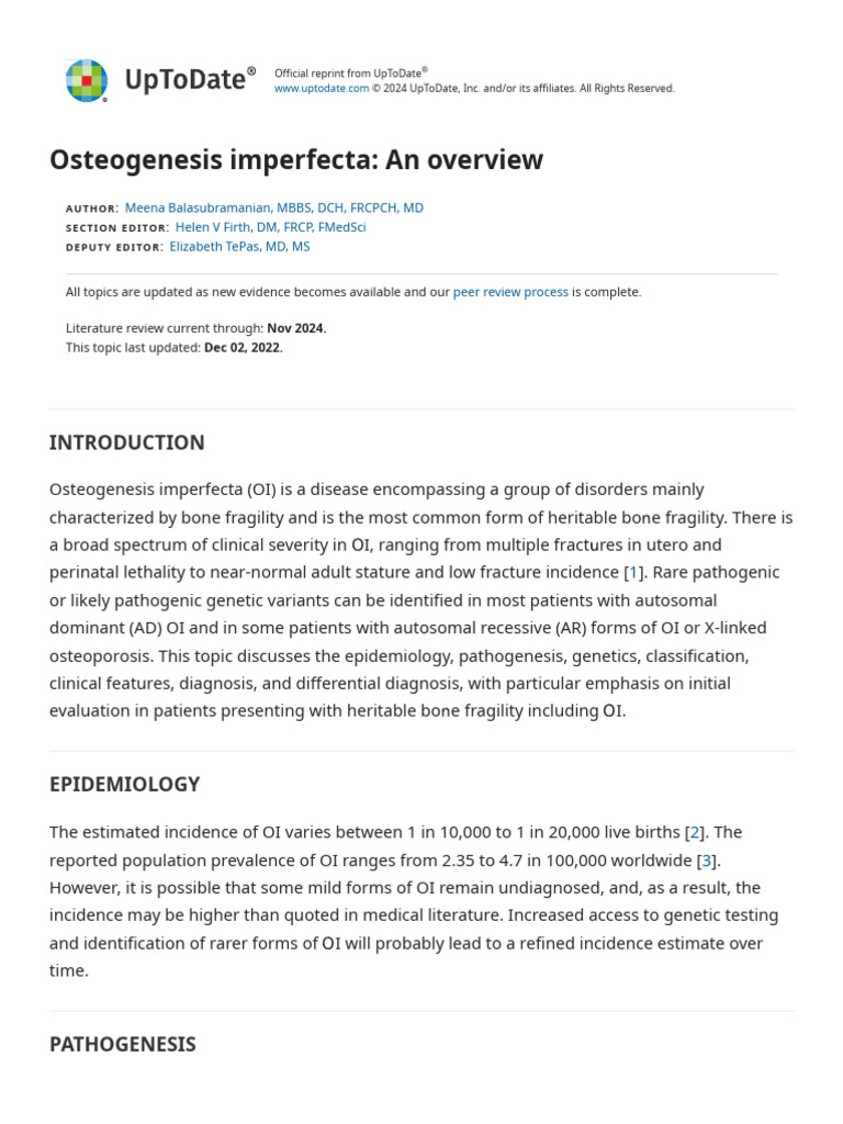 Osteogenesis Imperfecta - An Overview - UpToDte | PDF | Alpha Helix ...