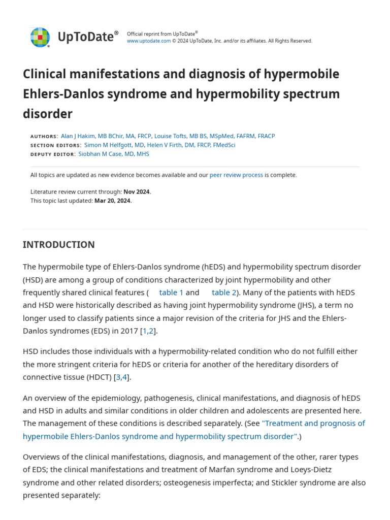 Clinical Manifestations and Diagnosis of Hypermobile Ehlers-Danlos ...