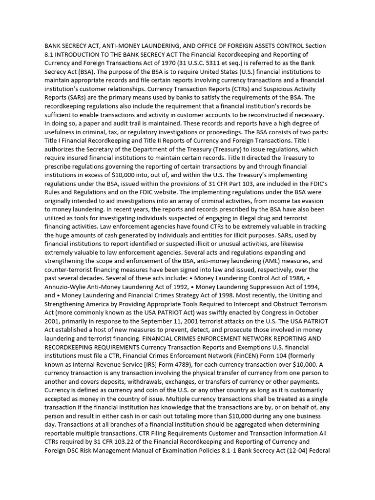 Bank Secrecy Act | PDF | Banks | Business