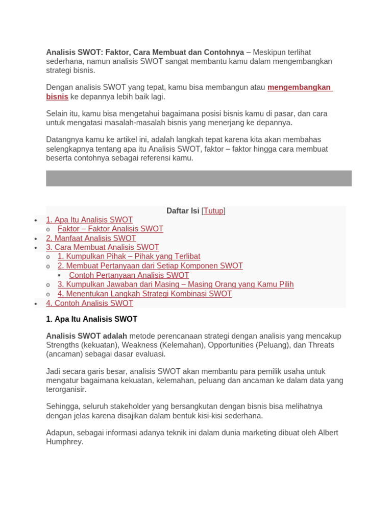 Analisis SWOT (Contoh) | PDF