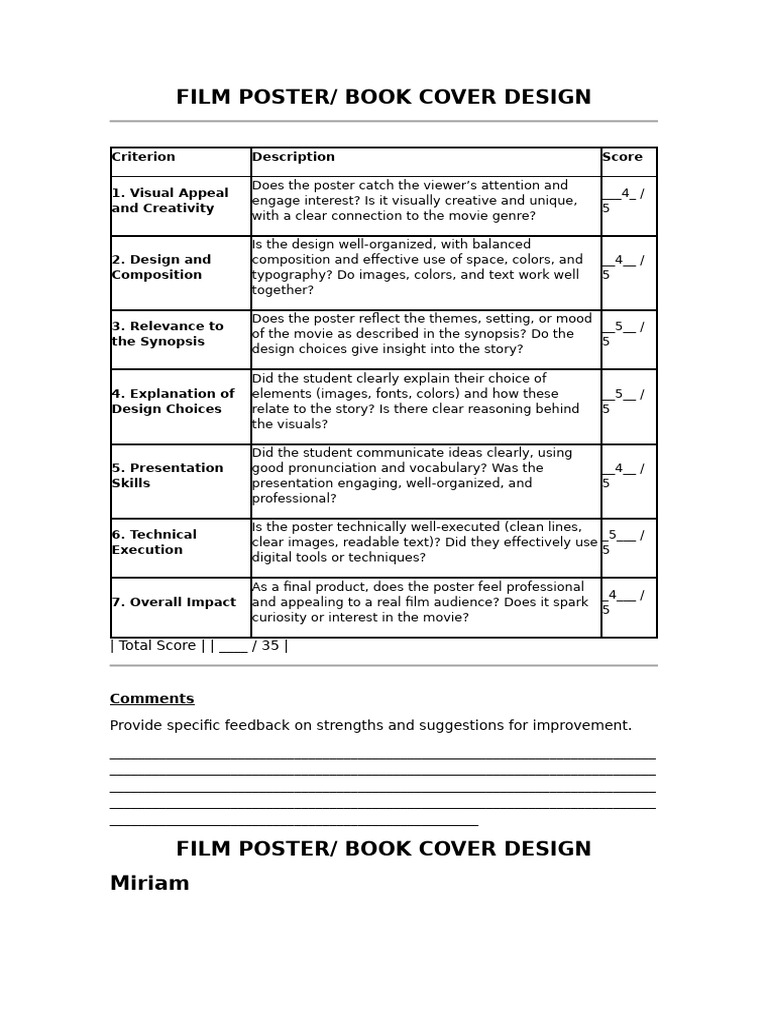 Film Poster Rubric | PDF | Composition (Visual Arts) | Typography