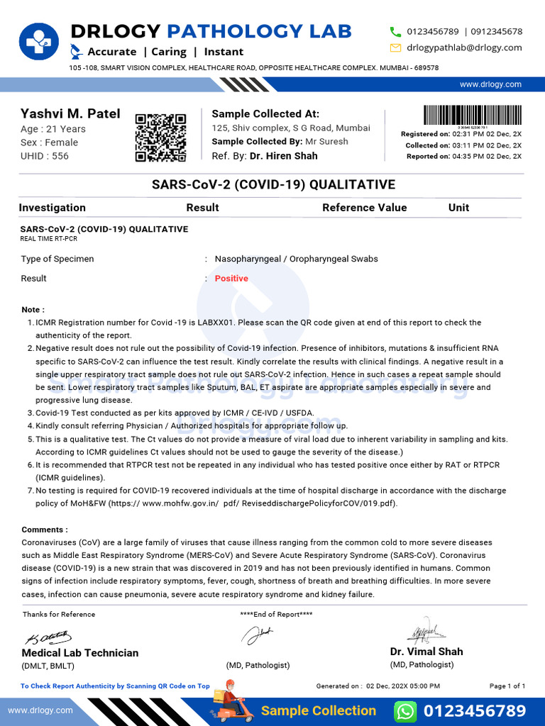 COVID-19 Test Report | PDF | Virology | Respiratory Diseases