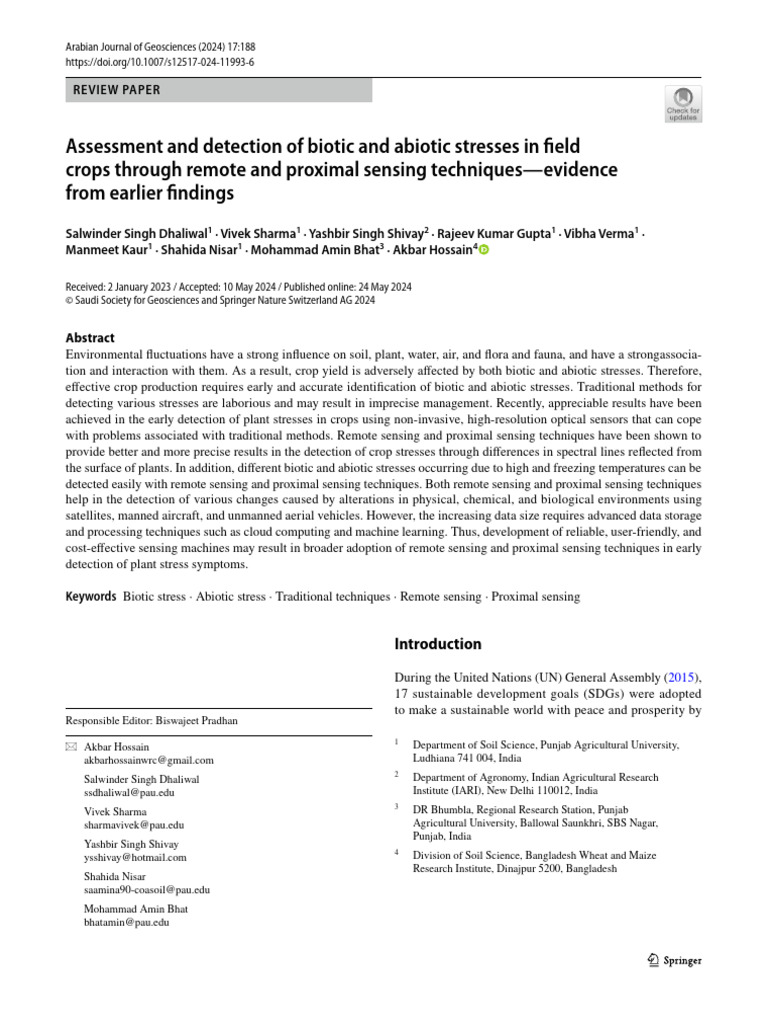 Crop Stress Detection via Sensing | PDF | Soil | Drought