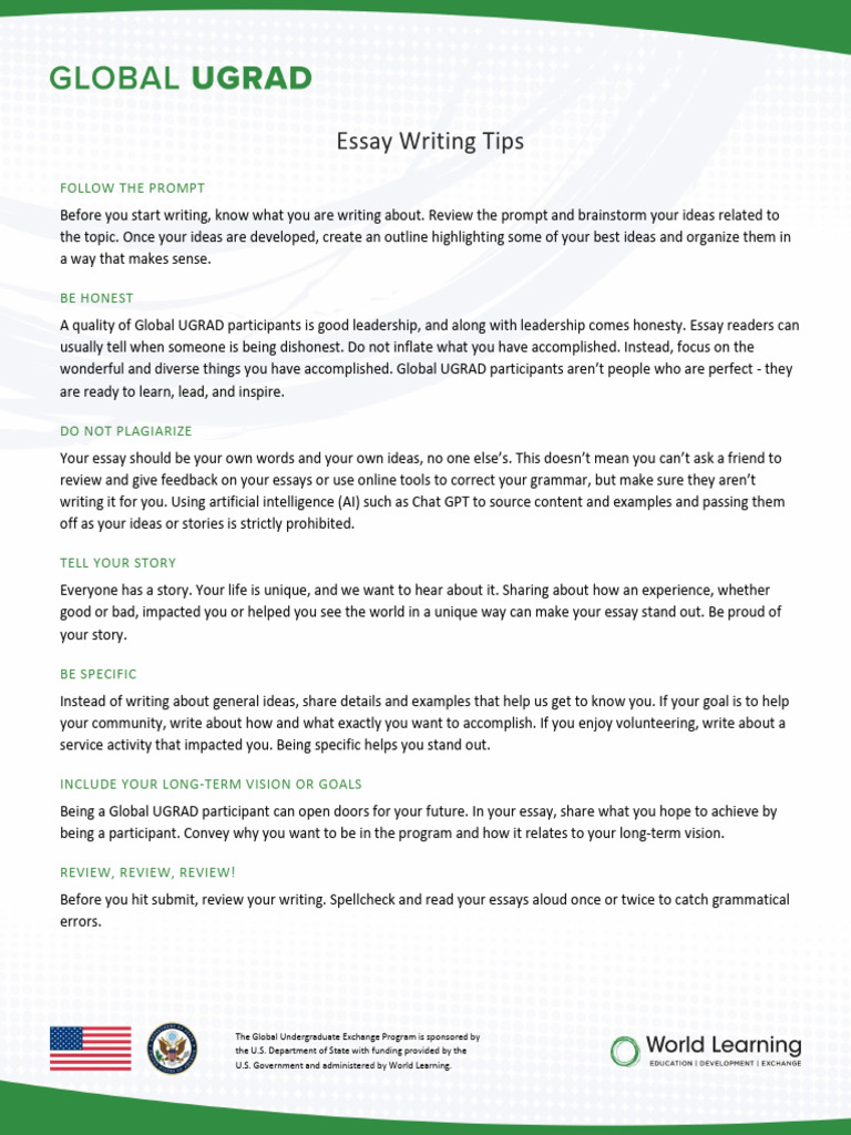 FY25 Global UGRAD Essay Writing Tips 1 | PDF