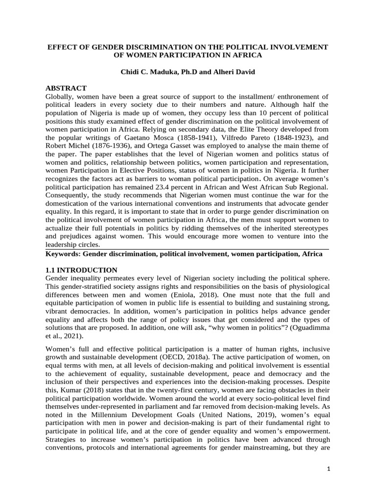 Effect of Gender Discrimination On The Political Involvement of Women ...