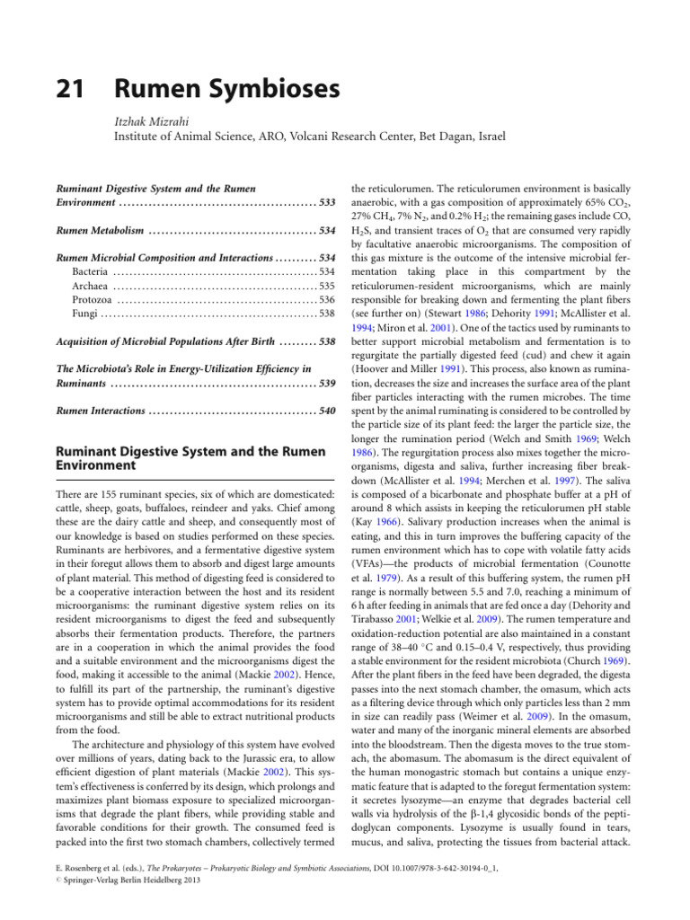 Mizrahi - 2013 - Rumen Symbioses | PDF | Ruminant | Archaea