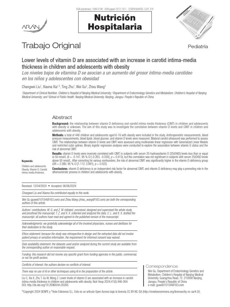 Lower levels of vitamin D are associated with an increase in carotid ...
