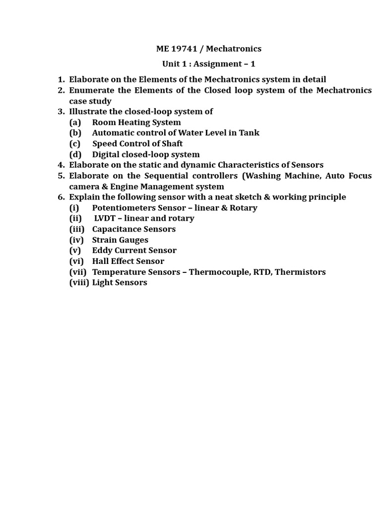 Mechatronics System Elements and Sensors | PDF