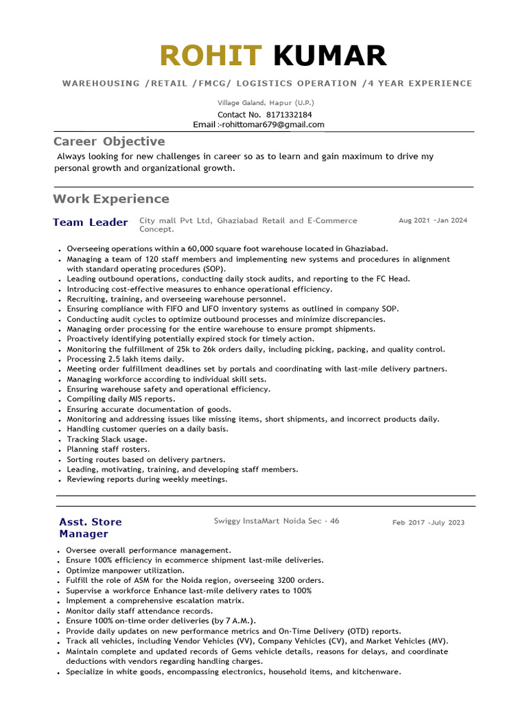 Rohit Kumar | PDF | Warehouse | Logistics