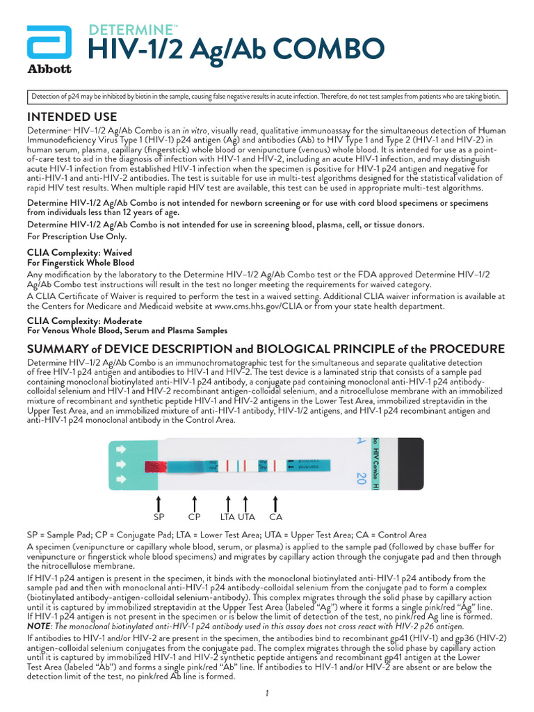 Package Insert Determine HIV 1 2 Ag Ab Combo | PDF | Diagnosis Of Hiv/Aids | Hiv