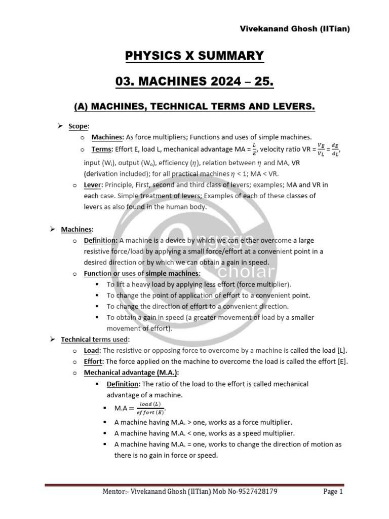 03 Phy ICSE X Machines | PDF | Lever | Classical Mechanics
