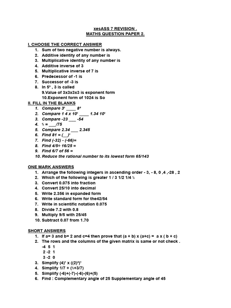 Maths Question Paper 2 | PDF | Numbers | Exponentiation
