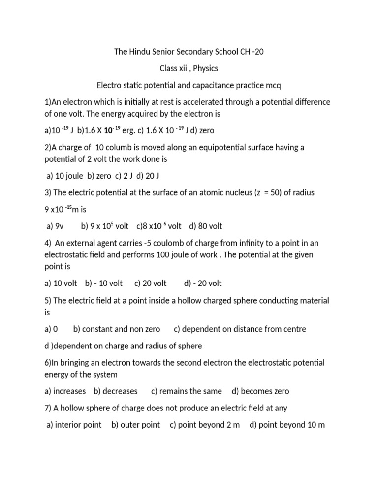 Class 12 Lesson 2 Mcq | PDF | Capacitor | Capacitance