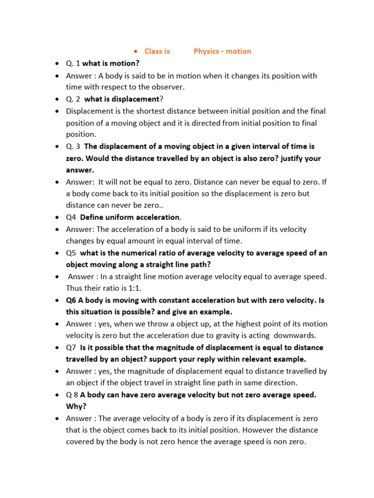 Class Ix Physics - Motion | PDF | Velocity | Acceleration
