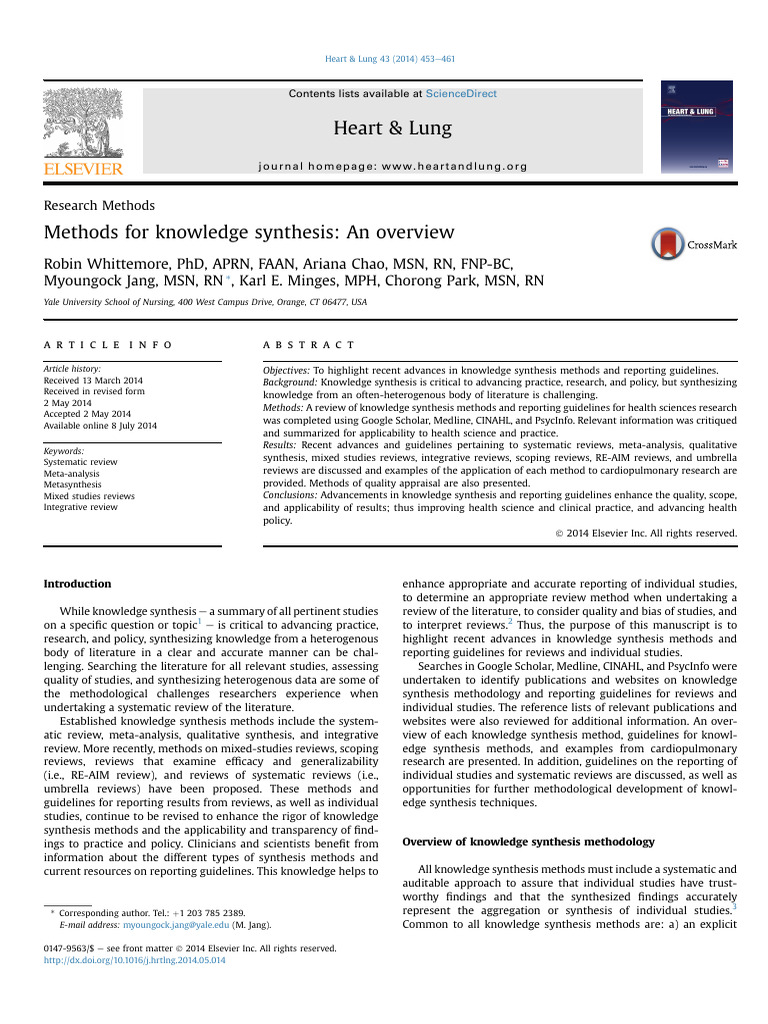 methods for knowledge synthesis - An overview | PDF | Systematic Review ...