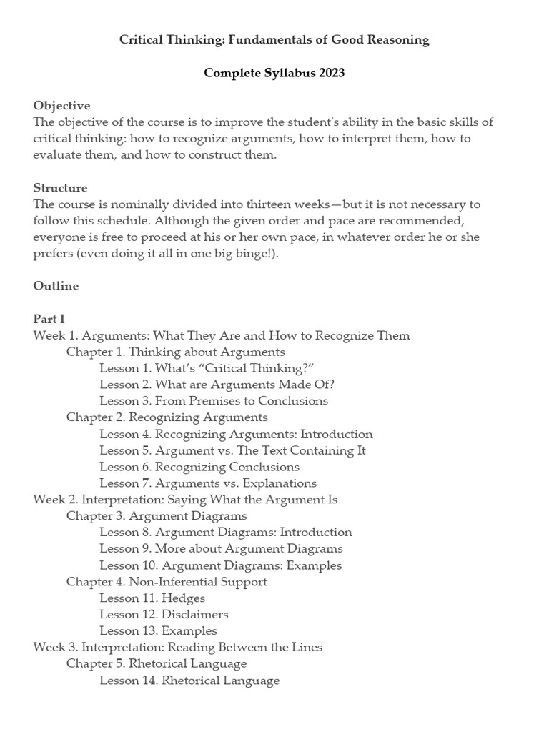Critical Thinking - Syllabus | PDF | Argument | Deductive Reasoning