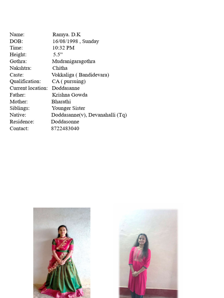 Bio Data Ramya | PDF