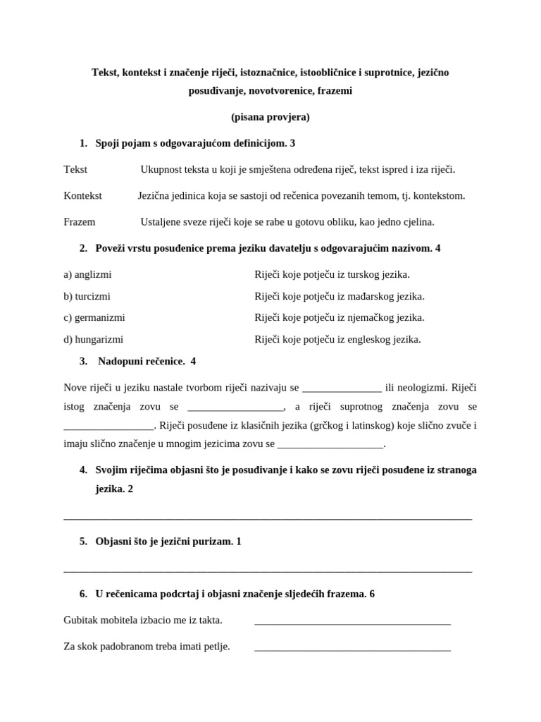 Tekst, Kontekst I Značenje Riječi, Istoznačnice, Istoobličnice I ...