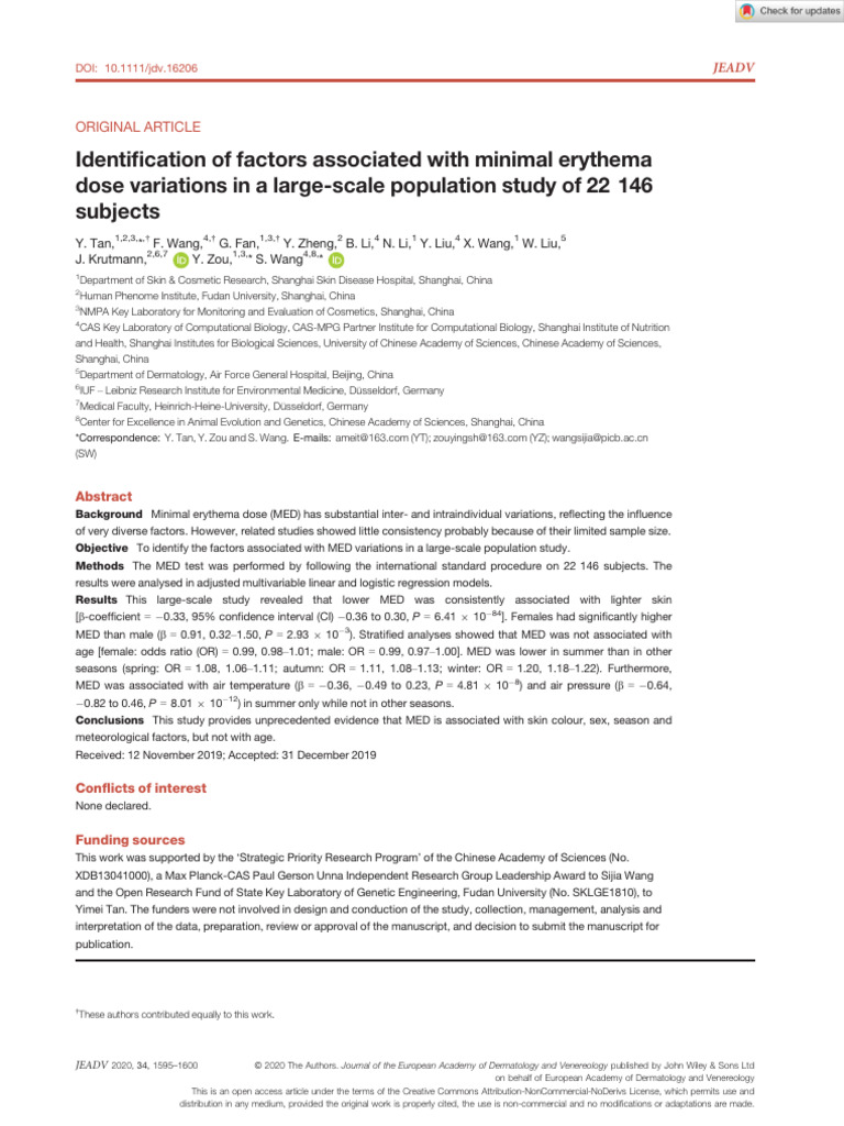 Factors Influencing Minimal Erythema Dose | PDF | Categorical Variable ...