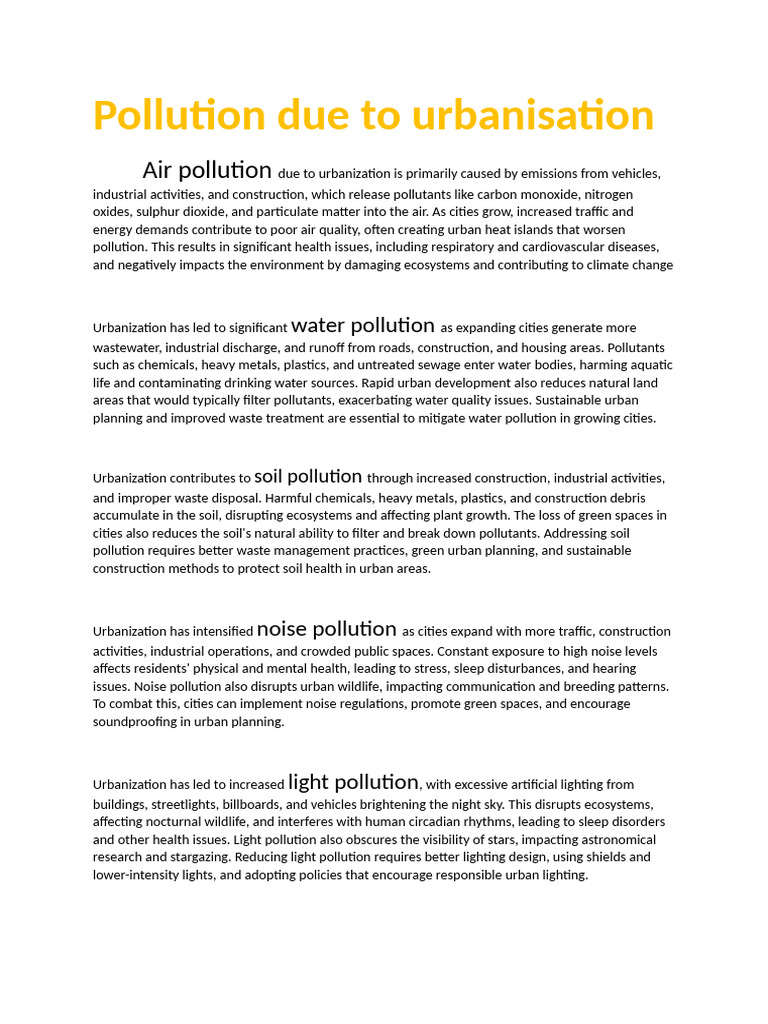 Pollution Due To Urbanisation | PDF | Water Pollution | Pollution