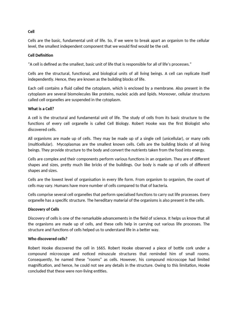 Cell and Cell Structure & Functions | PDF | Cell (Biology) | Prokaryote