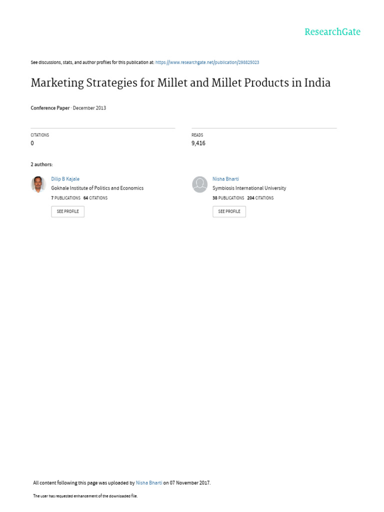 Millet Marketing Strategies in India | PDF