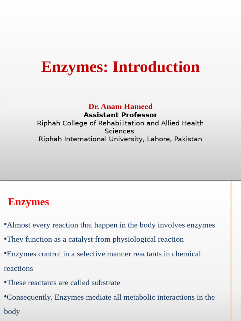 Enzymes Lecture | PDF | Enzyme | Cofactor (Biochemistry)