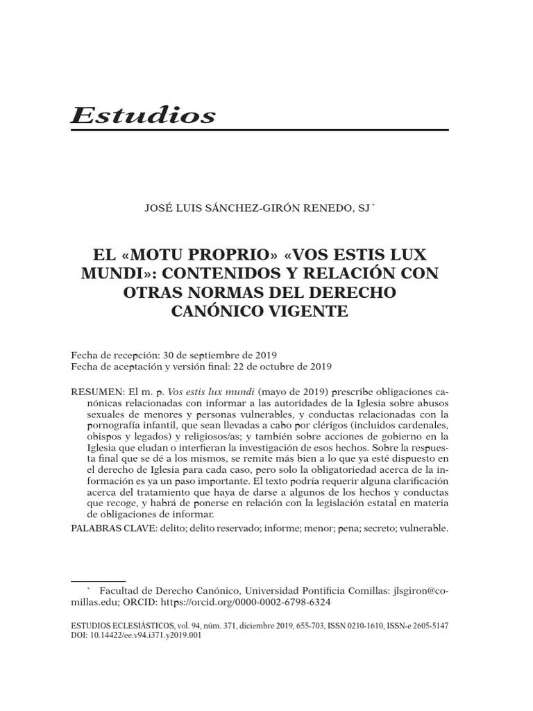 Francisco Motu Proprio Vos Estis Lux - Comentarios Contenidos | PDF ...