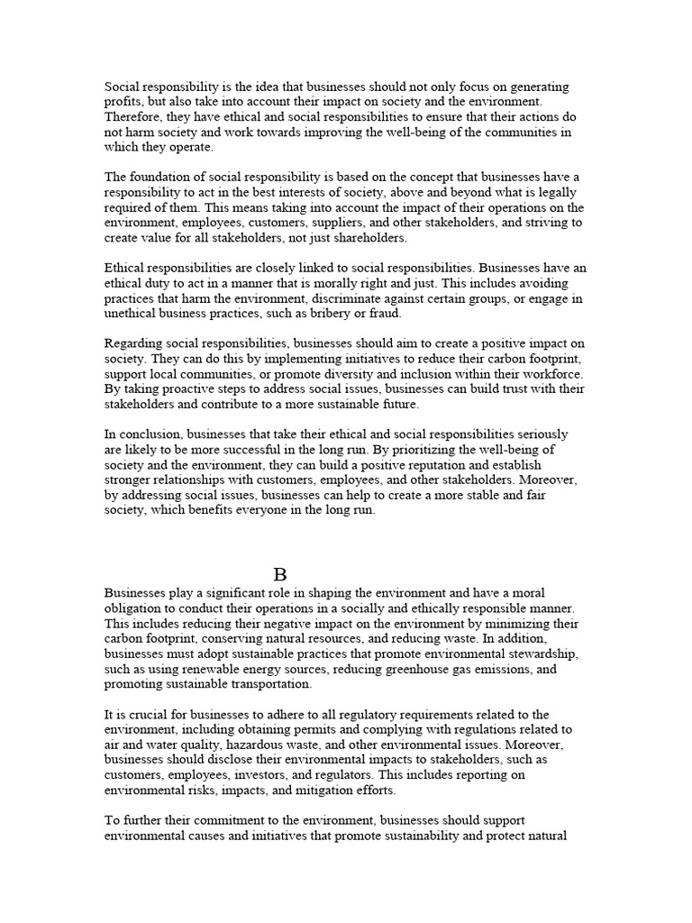 Business and Social Responsibility (Assignment) | PDF | Corporate Social Responsibility ...
