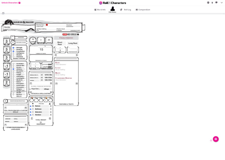Hordor Roll20 Characters | PDF | Role Playing | Tabletop Games