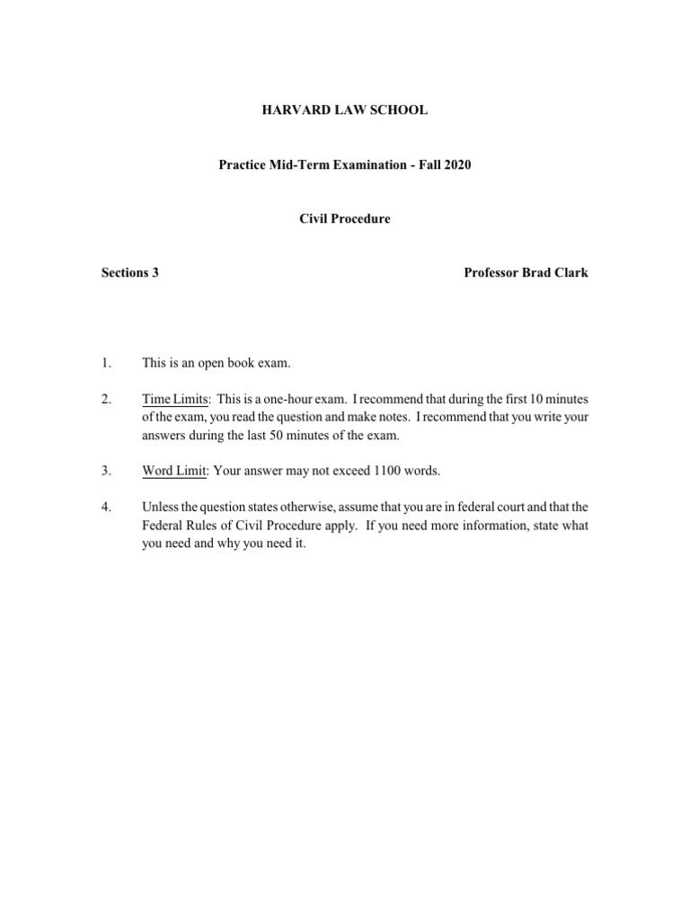 (CivPro) HLS Practice Mid Term Exam | PDF | Hamburgers | Judgment (Law)
