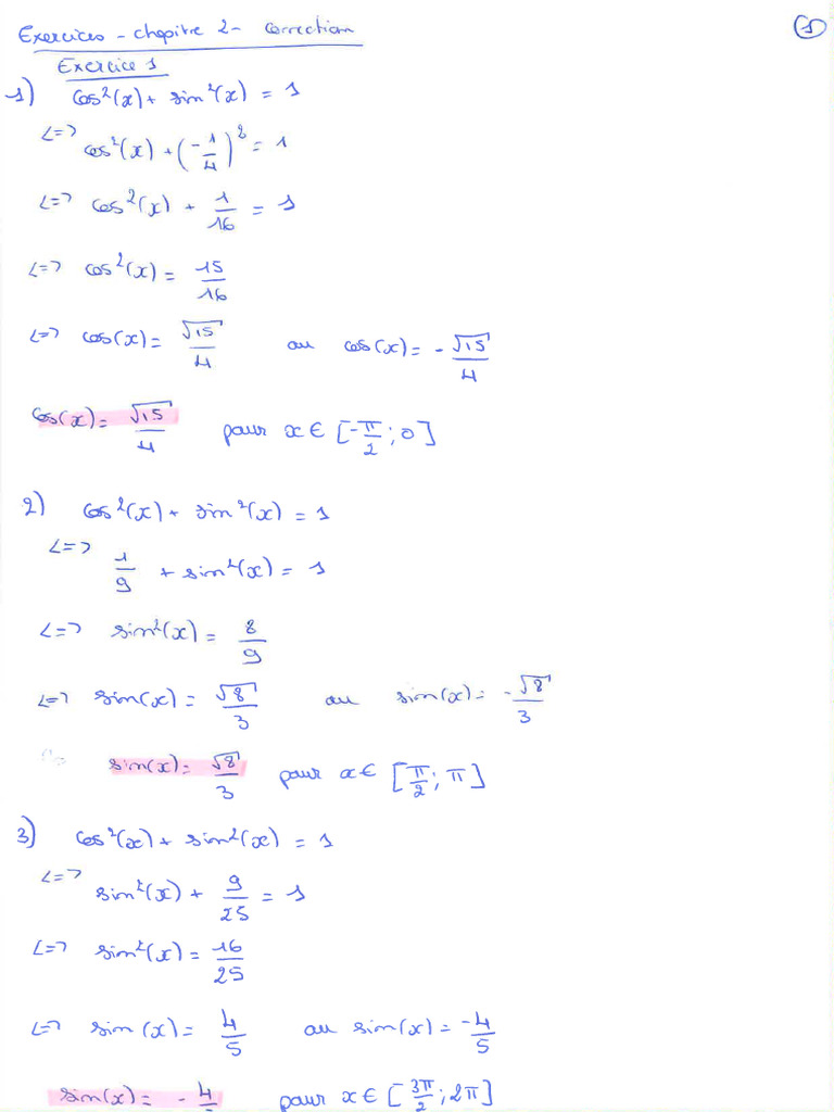 correction - exercices - trigo - 2024 | PDF