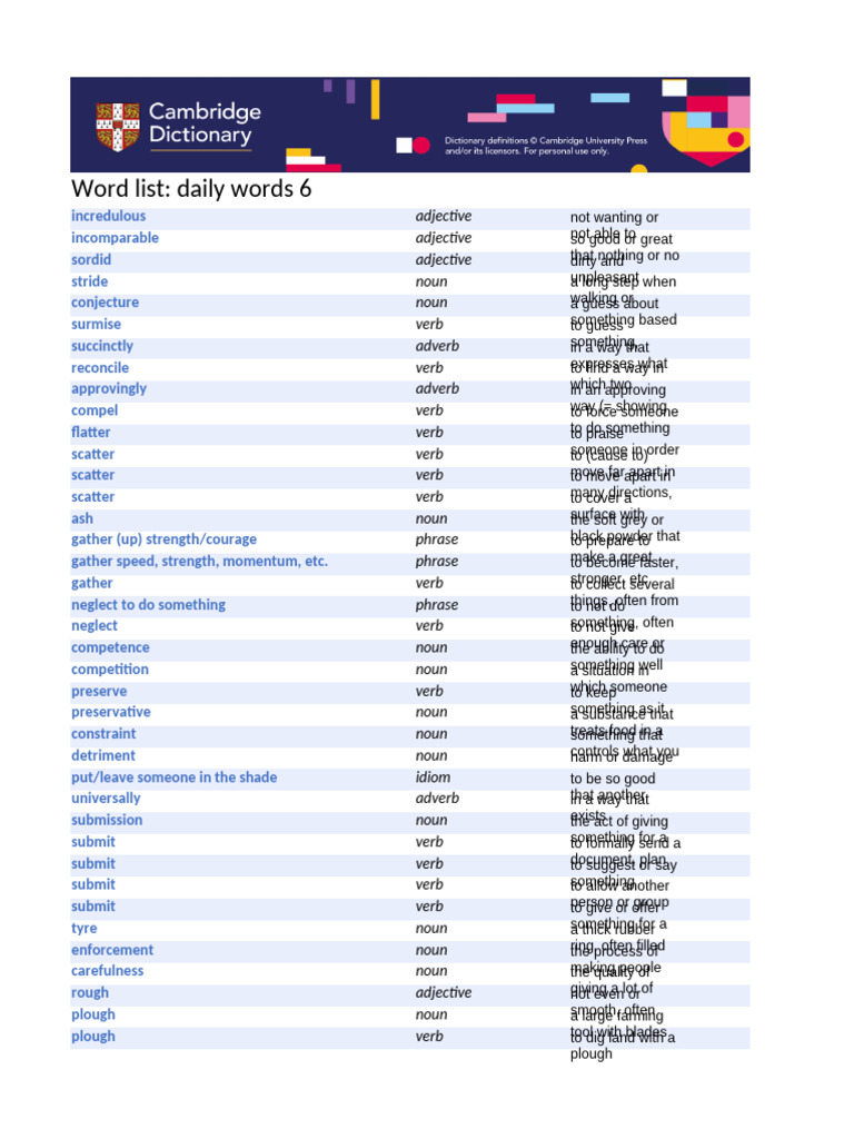 daily words 6 | PDF | Verb | Adverb