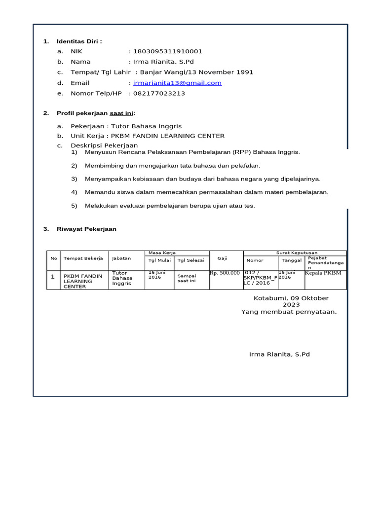 Format Formasi Umum + Bukti Pengalaman Kerja (3) | PDF