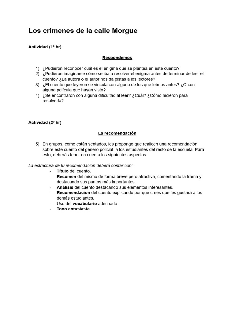 PDL Los crimenes de la calle Morgue 6to | PDF
