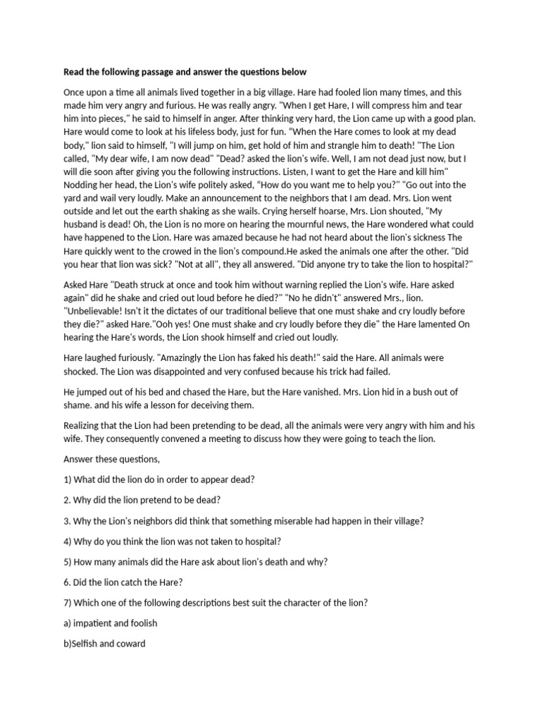 Read The Following Passage and Answer The Questions Below | PDF
