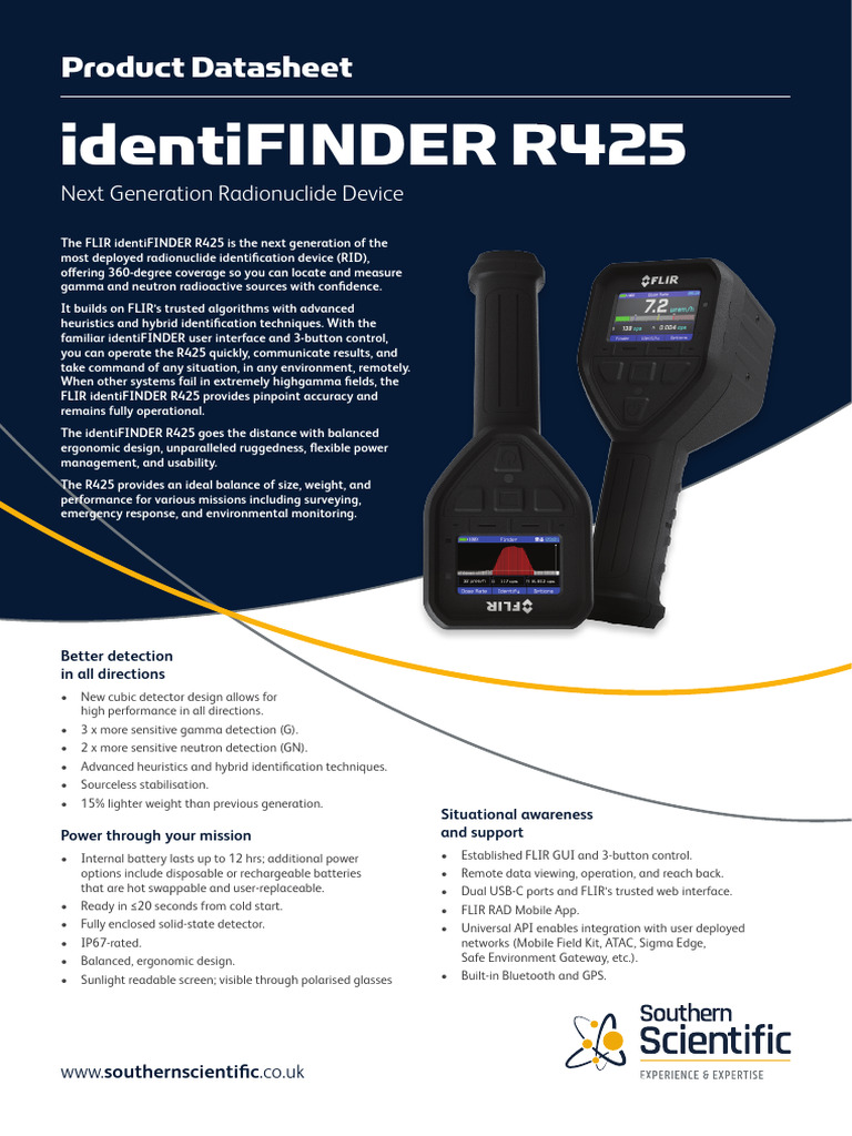 identiFINDER R425 Datasheet EU | PDF | Nuclear Physics | Radiation