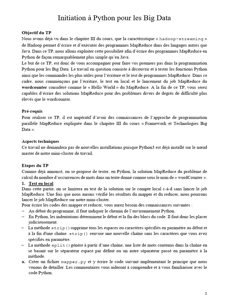 TP Python Pour Les Big Data | PDF | MapReduce | Python (Langage de programmation)